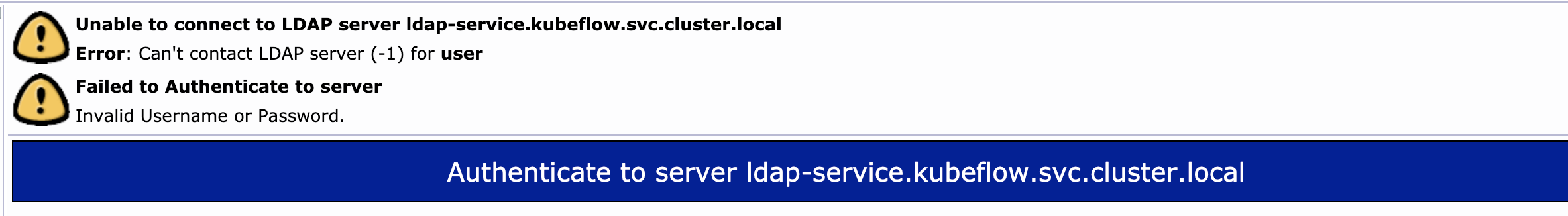 Dex config with LDAP connector leading to connection errors between ...