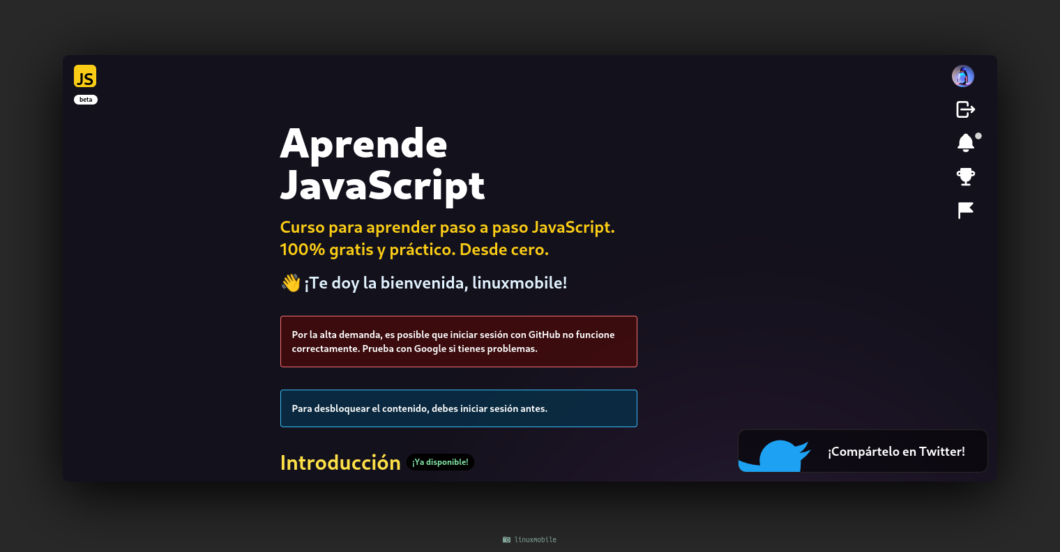 [ISSUE] Quitar carteles con Sesión Iniciada · Issue #90 · midudev/aprende-javascript-problemas ...