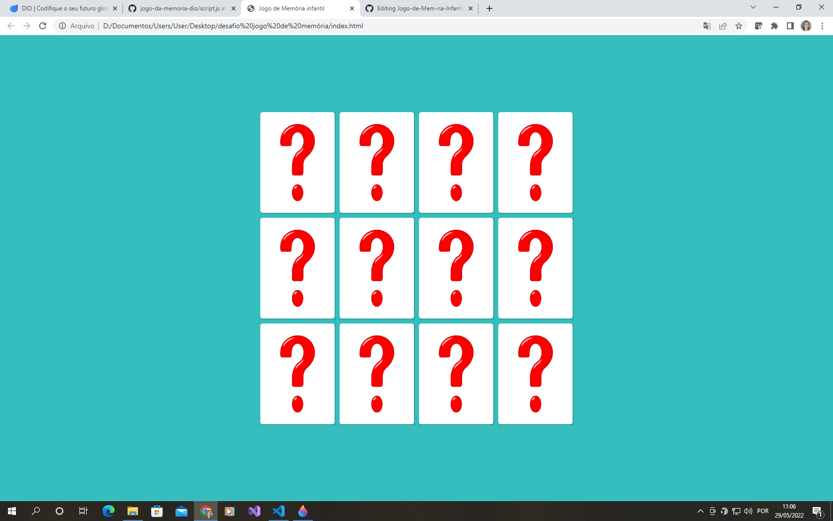 GitHub - katymilla/Jogo-de-Mem-ria-Infantil: Esse repositório foi criado como desafio de Projeto ...