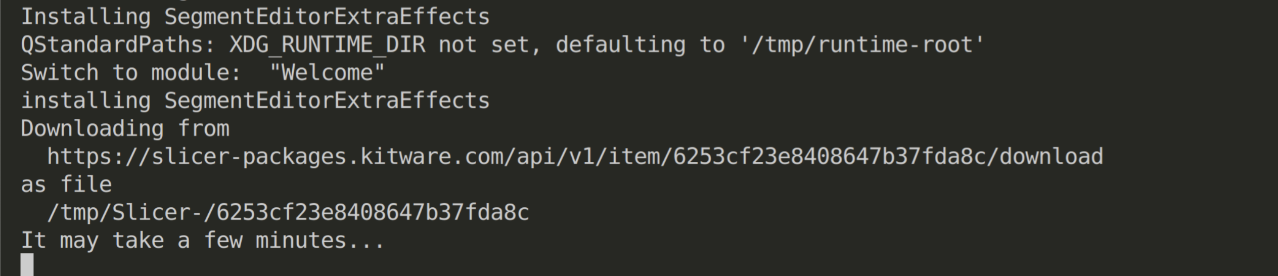 Installing extension SegmentEditorExtraEffects hangs Slicer · Issue #6310 · Slicer/Slicer · GitHub