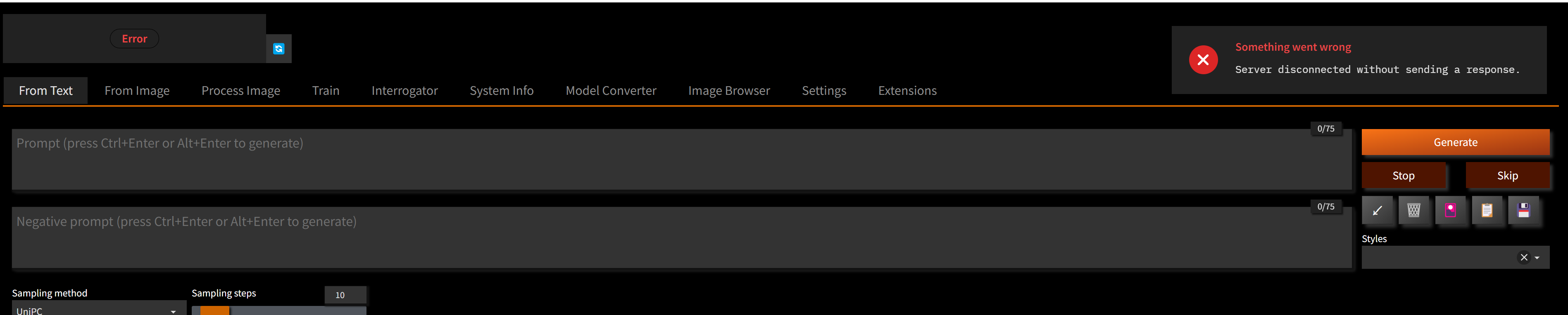 [Issue]: Error: Server disconnet without sending a response · Issue #416 · vladmandic/sdnext ...