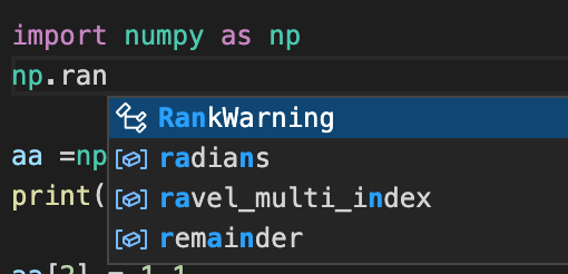 numpy random not in the autocomplate list · Issue #2193 · microsoft ...