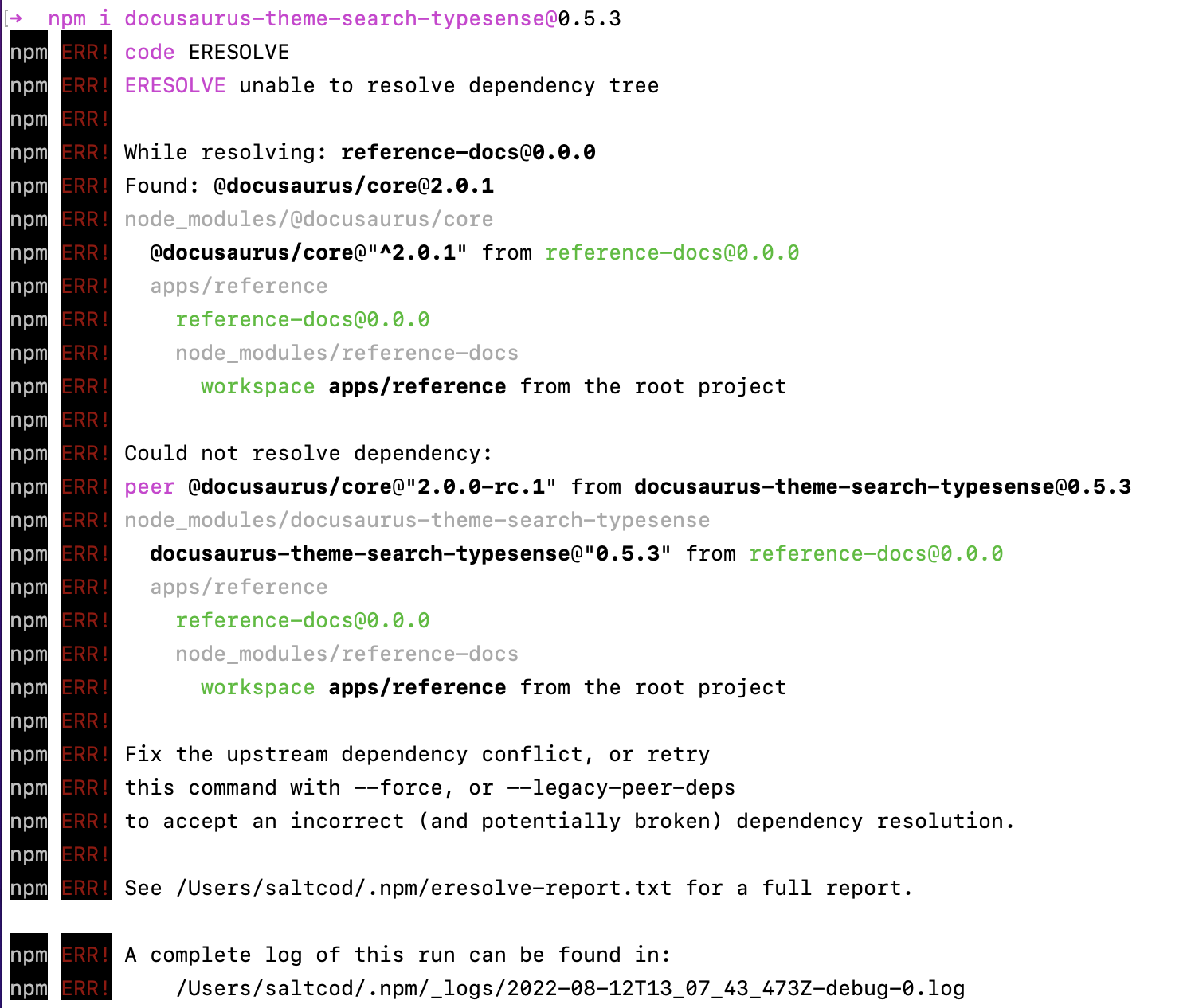Dependency issue with Docusaurus 2.0.1 · Issue #22 · typesense/docusaurus-theme-search-typesense ...