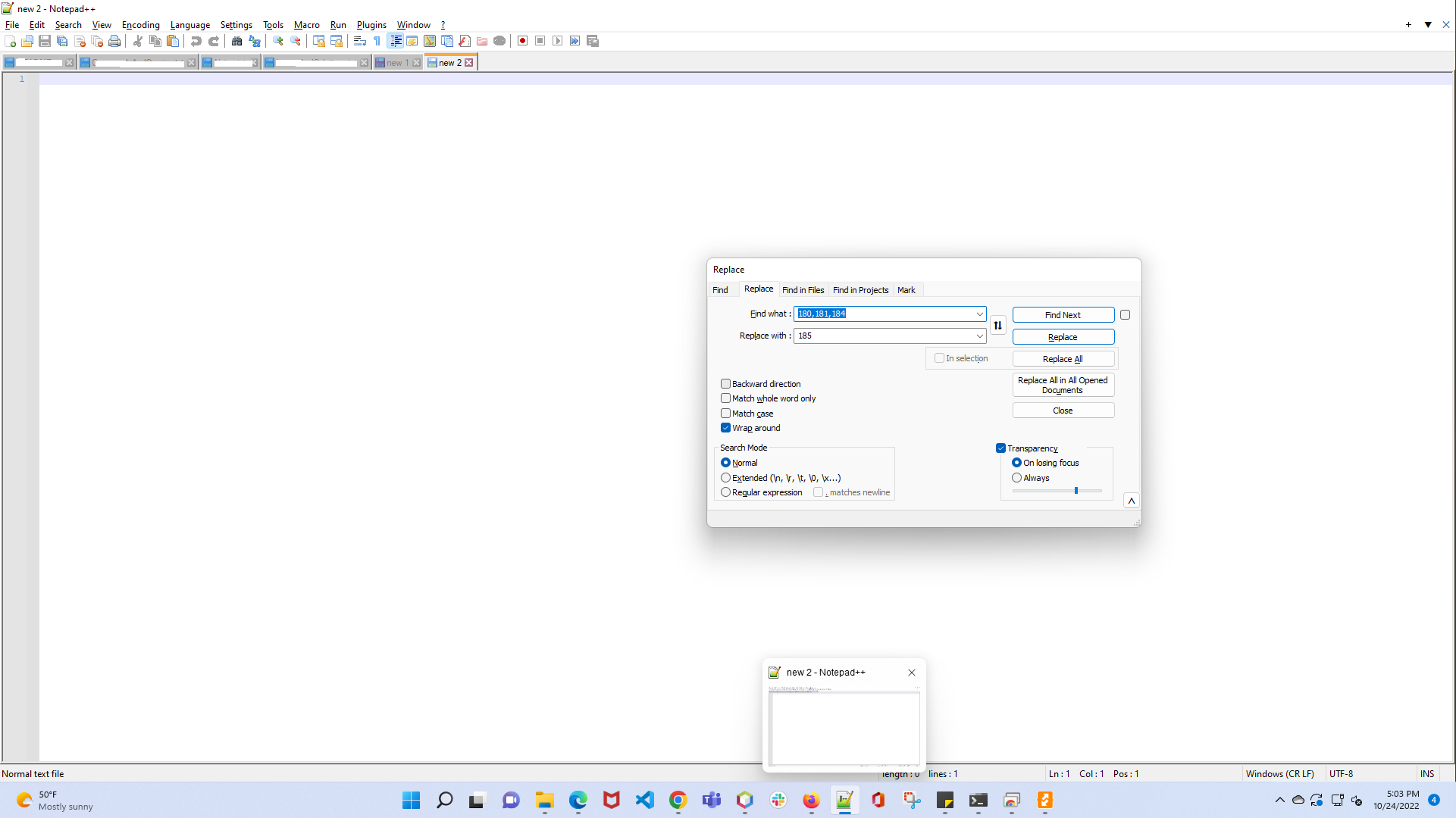 Mouse Over On Notepad On Status Bar Shows Replace Model · Issue 12394 · Notepad Plus Plus