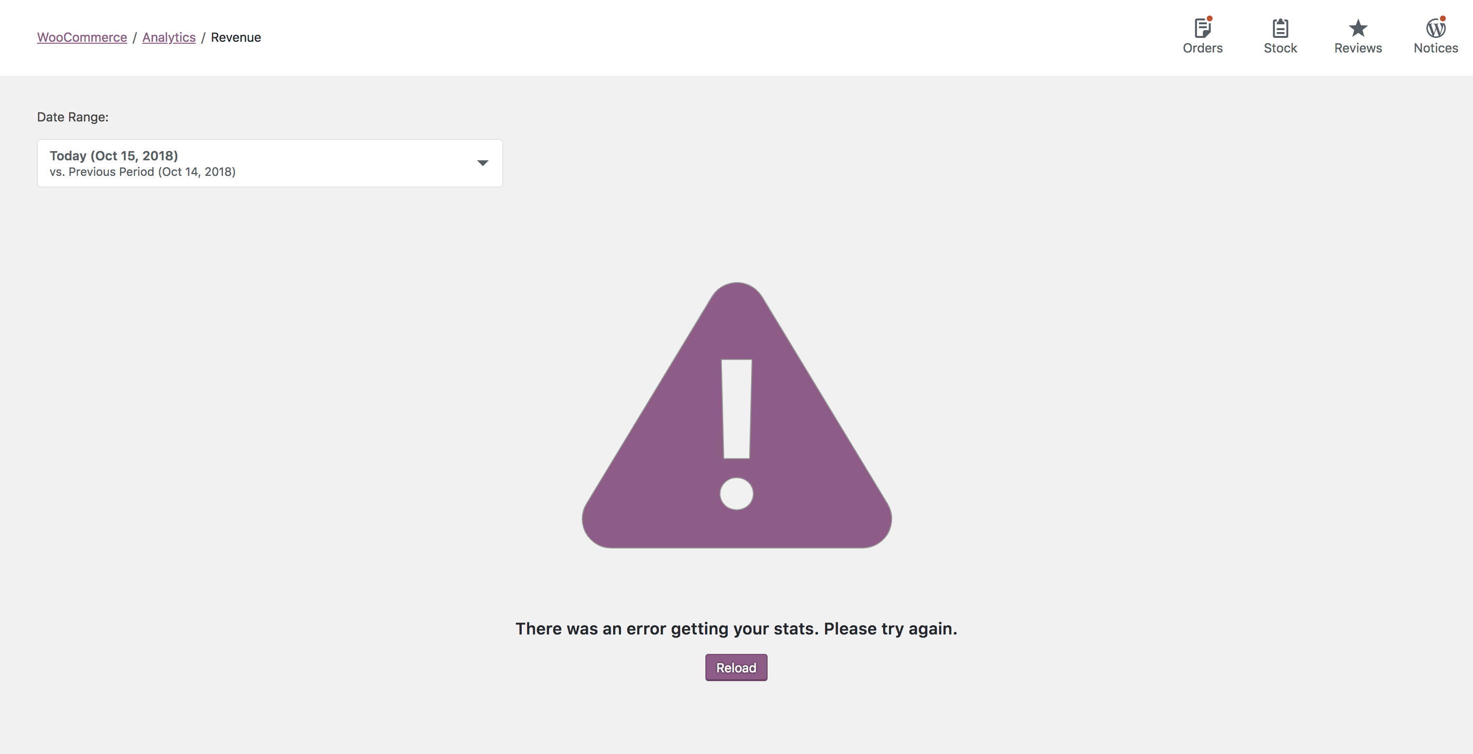 Revenue analytics shows retrieval error on initial load · Issue #528 · woocommerce/woocommerce ...