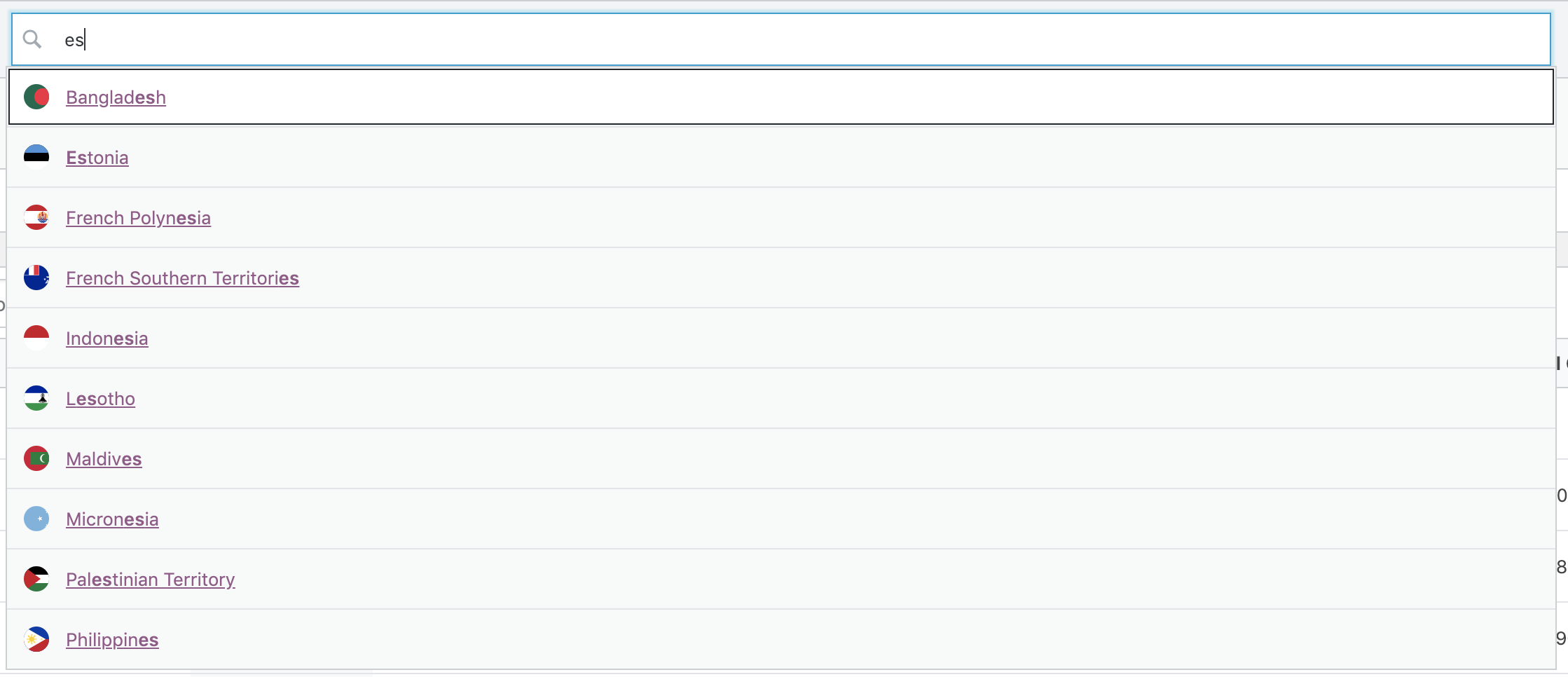Country autocomplete search should not be fuzzy · Issue #1348 ...