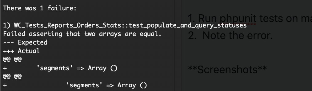Tests Are Failing From Missing Segments Array · Issue 1465 · Woocommercewoocommerce Admin · Github