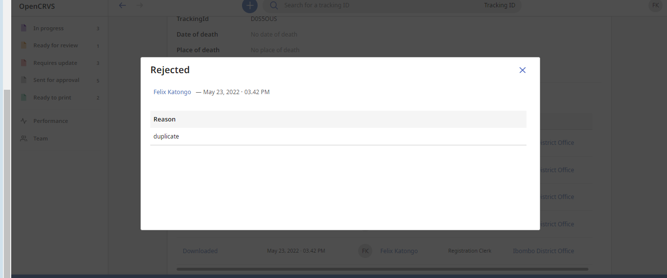 Reason of application rejection is not visible from history · Issue #3173 · opencrvs/opencrvs ...
