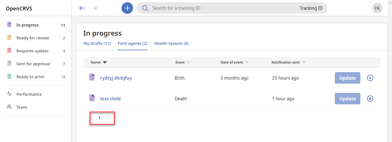 Pagination is showing for Less than 10 record in In Progress · Issue #3196 · opencrvs/opencrvs ...