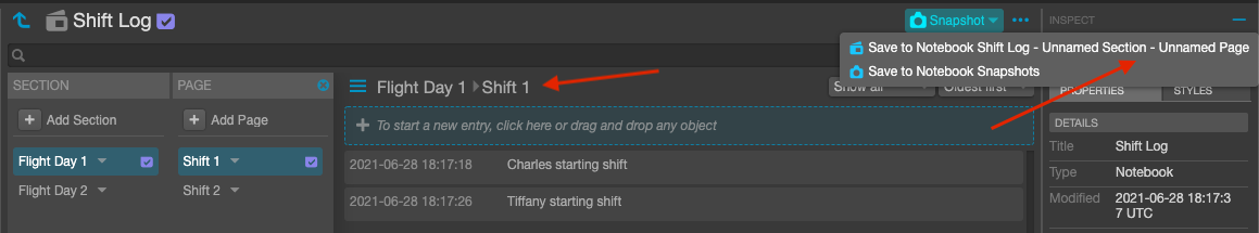 Notebook Snapshot menu is only updating section and page names for the editor's view · Issue ...