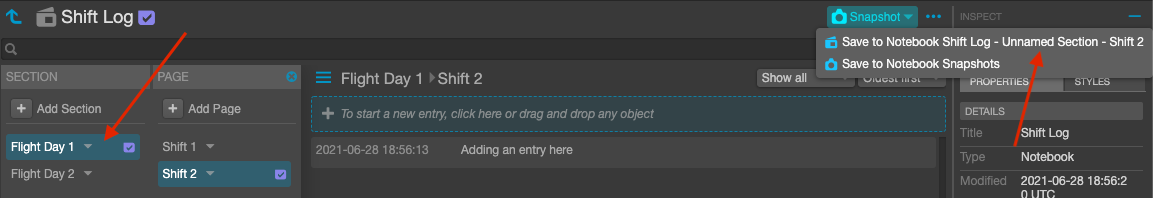 Notebook Snapshot menu is only updating section and page names for the editor's view · Issue ...