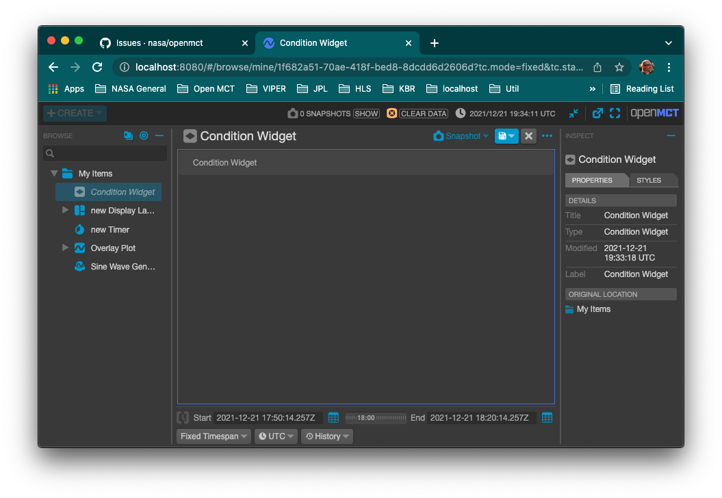 Condition Widgets Not Displaying Properly · Issue 4623 · Nasaopenmct · Github
