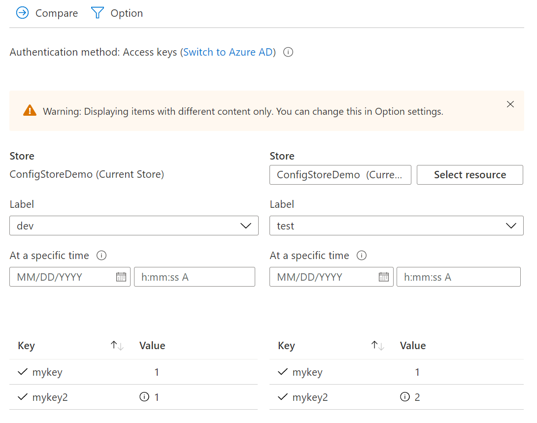 Comparison option "Show key-values with different content only" doesn't ...
