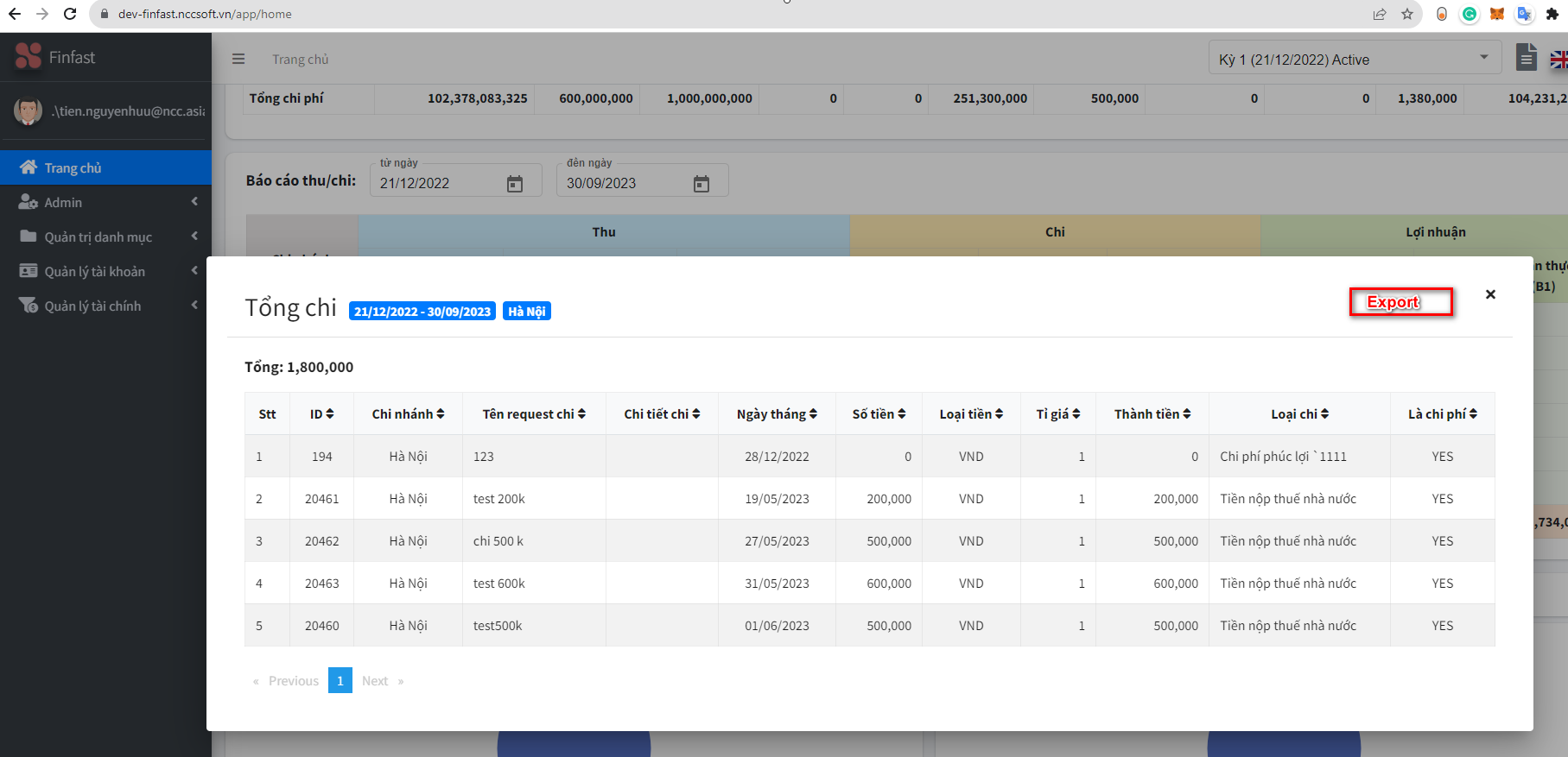 [BE] Trang chủ > Báo cáo thu chi > Popup detail > Export excel · Issue #8 · ncc-erp/ncc-erp ...