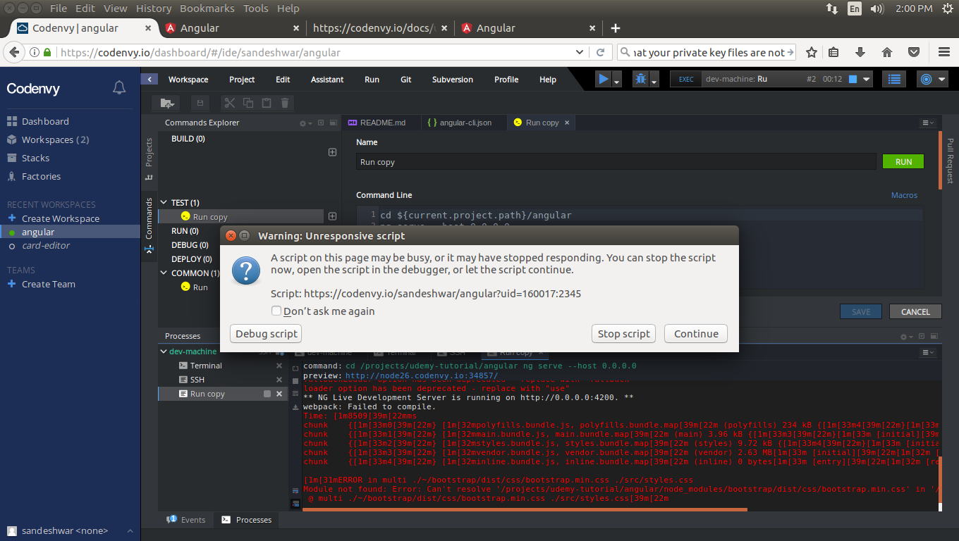 Browser Tab Hangs While Running Angular 2 App · Issue 2342 · Codenvycodenvy · Github