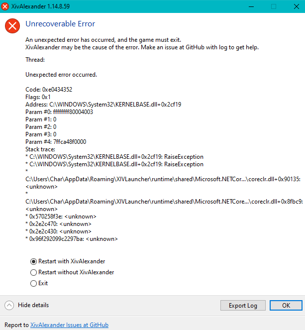 Unrecoverable Error · Issue #633 · Soreepeong/XivAlexander · GitHub