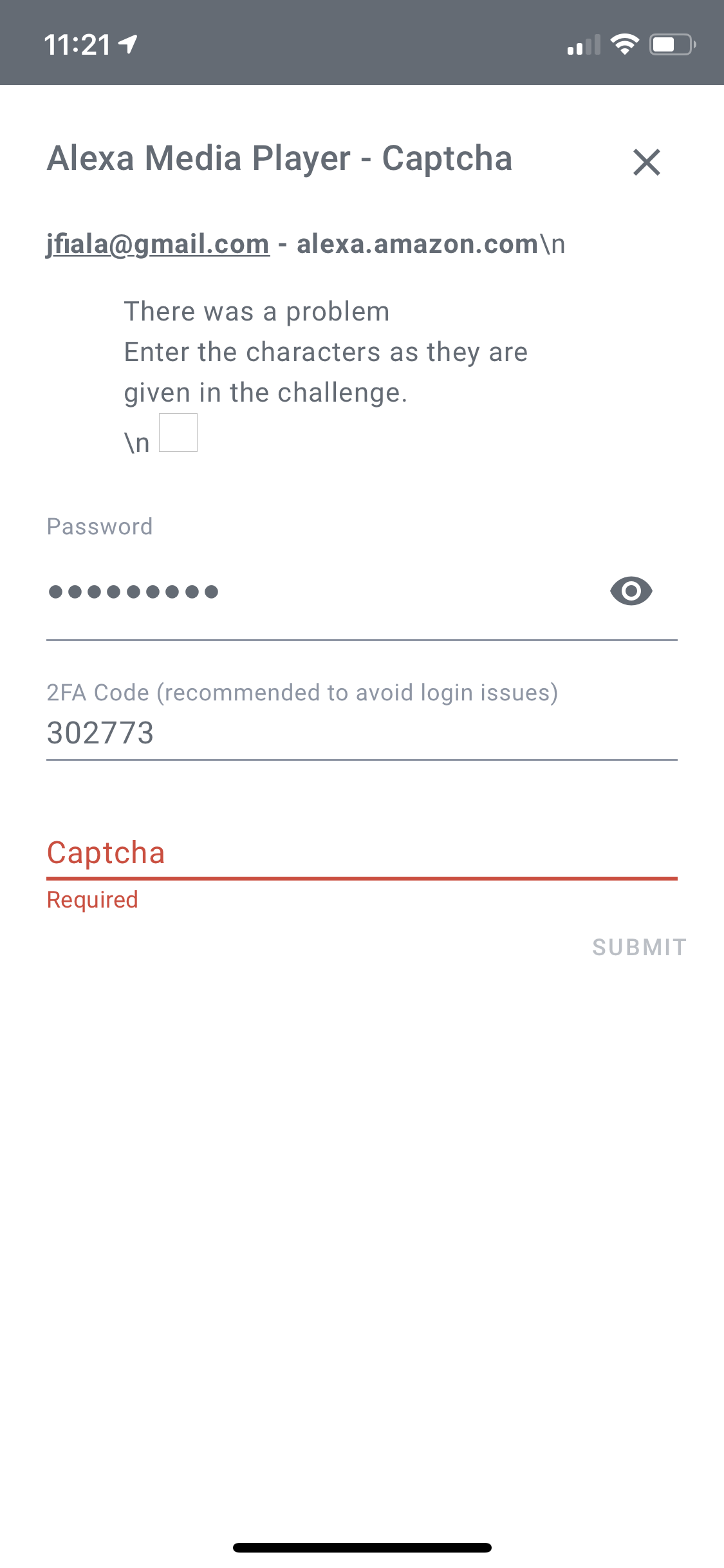 integrations page config: "please enter your information" whatever I ...