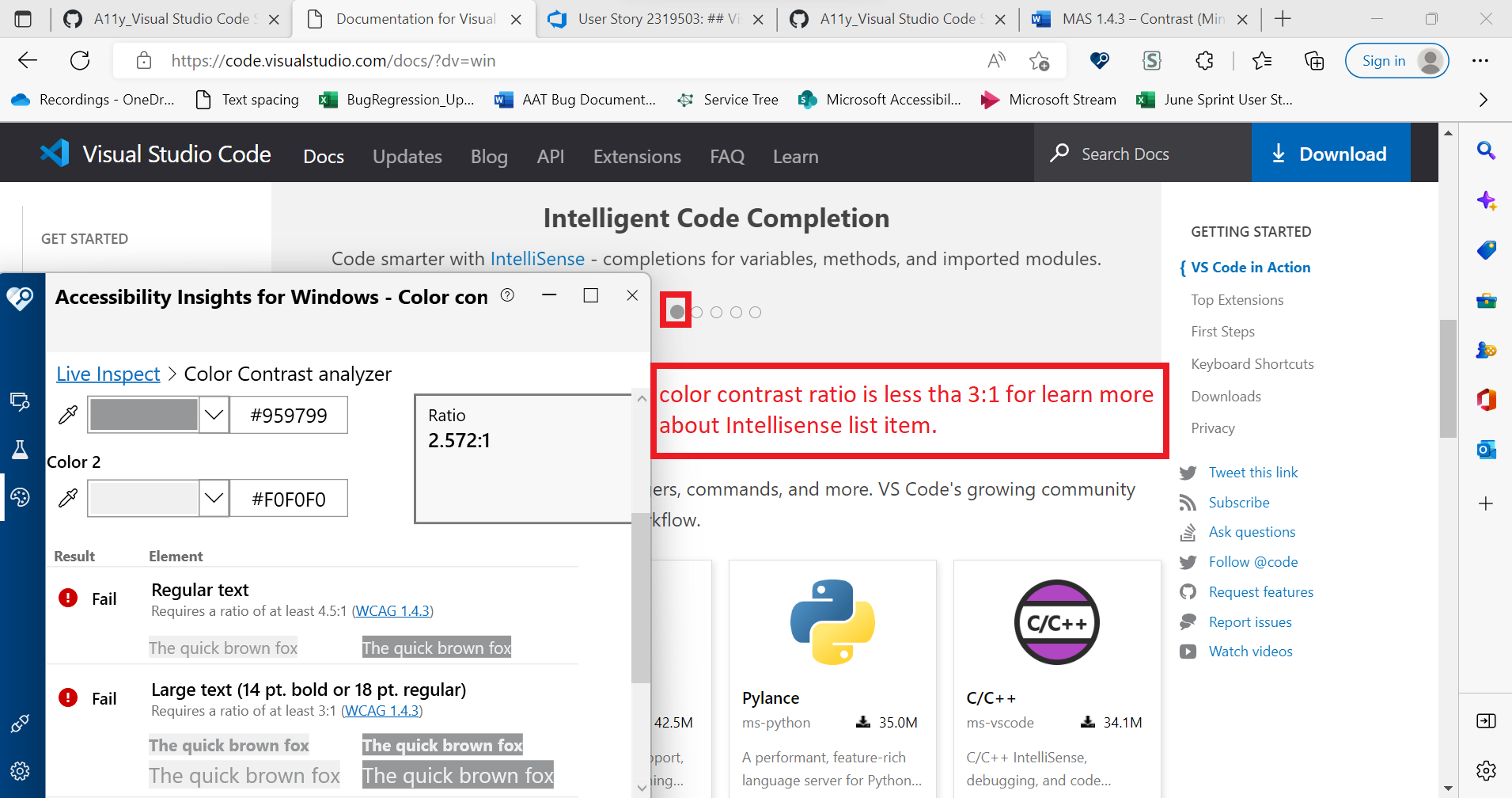 A11y_Visual Studio Code Services_Download_Platform Specific_Color contrast:Color contrast ratio ...