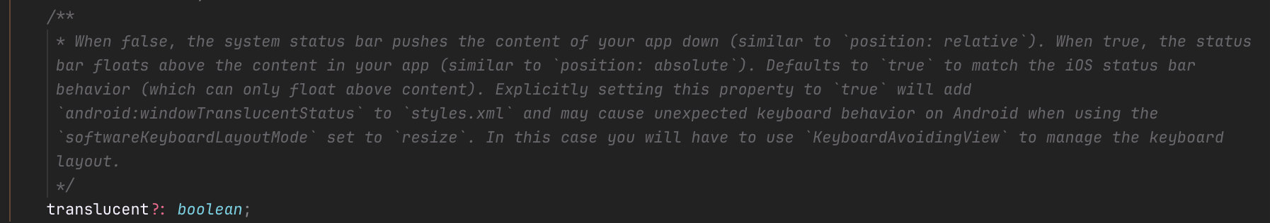 Docs `androidstatusbartranslucent True` Docs Do Not Mention That It Breaks 