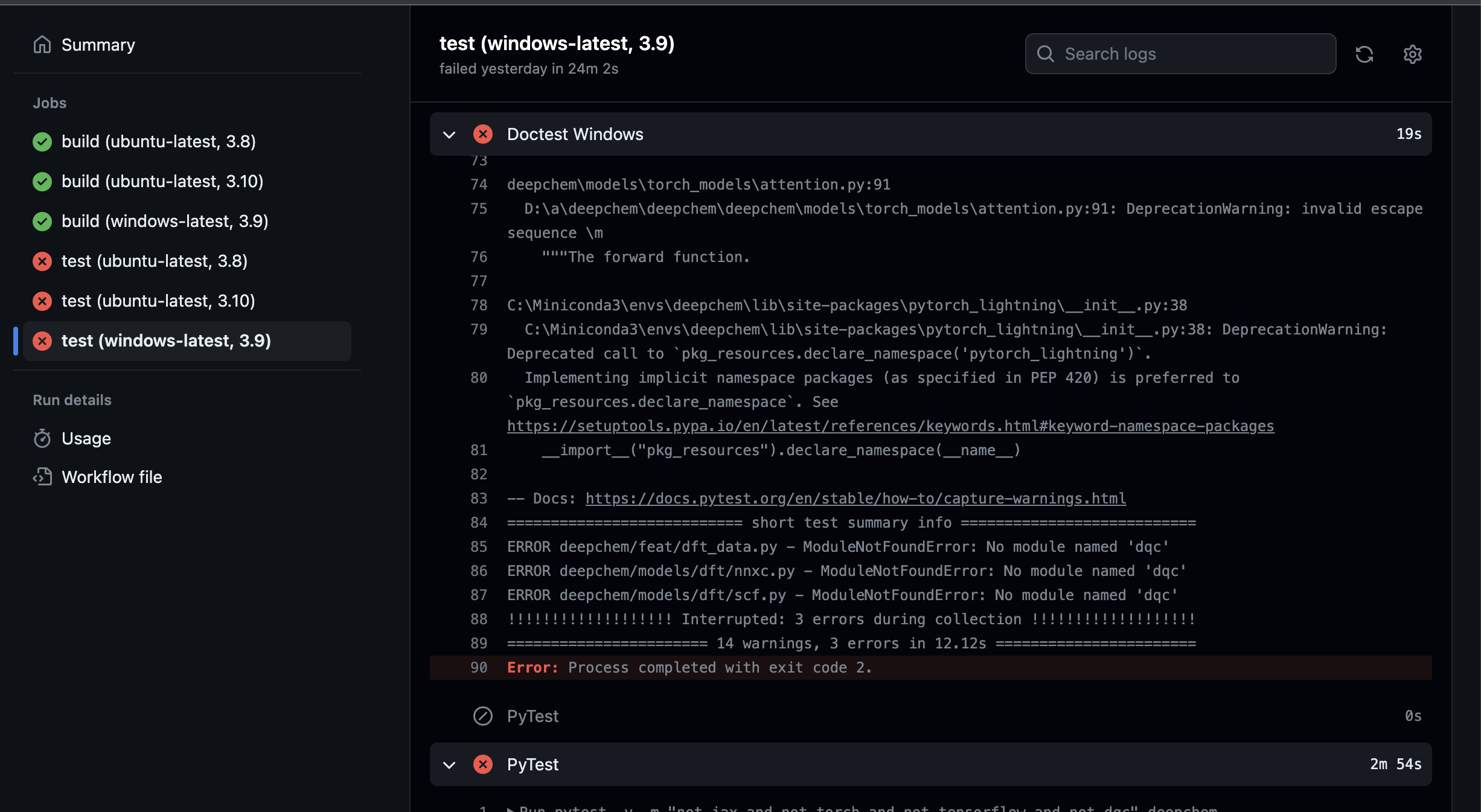 Unit Tests Failing On Windows Due To Dqc Import · Issue 3341 · Deepchemdeepchem · Github