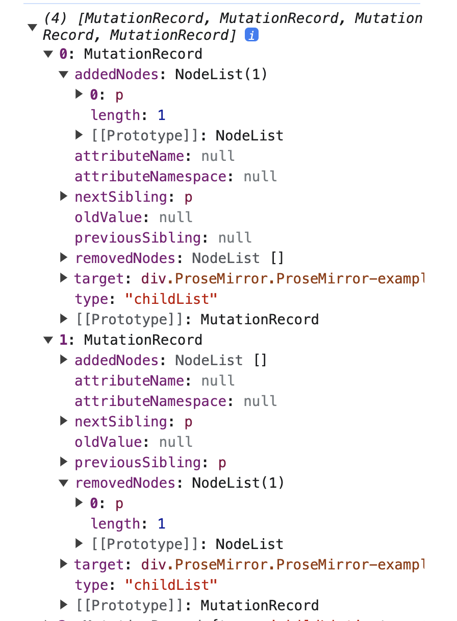 [Bug]: Mutation records always contains editor's first child node in addedNodes and removedNodes ...