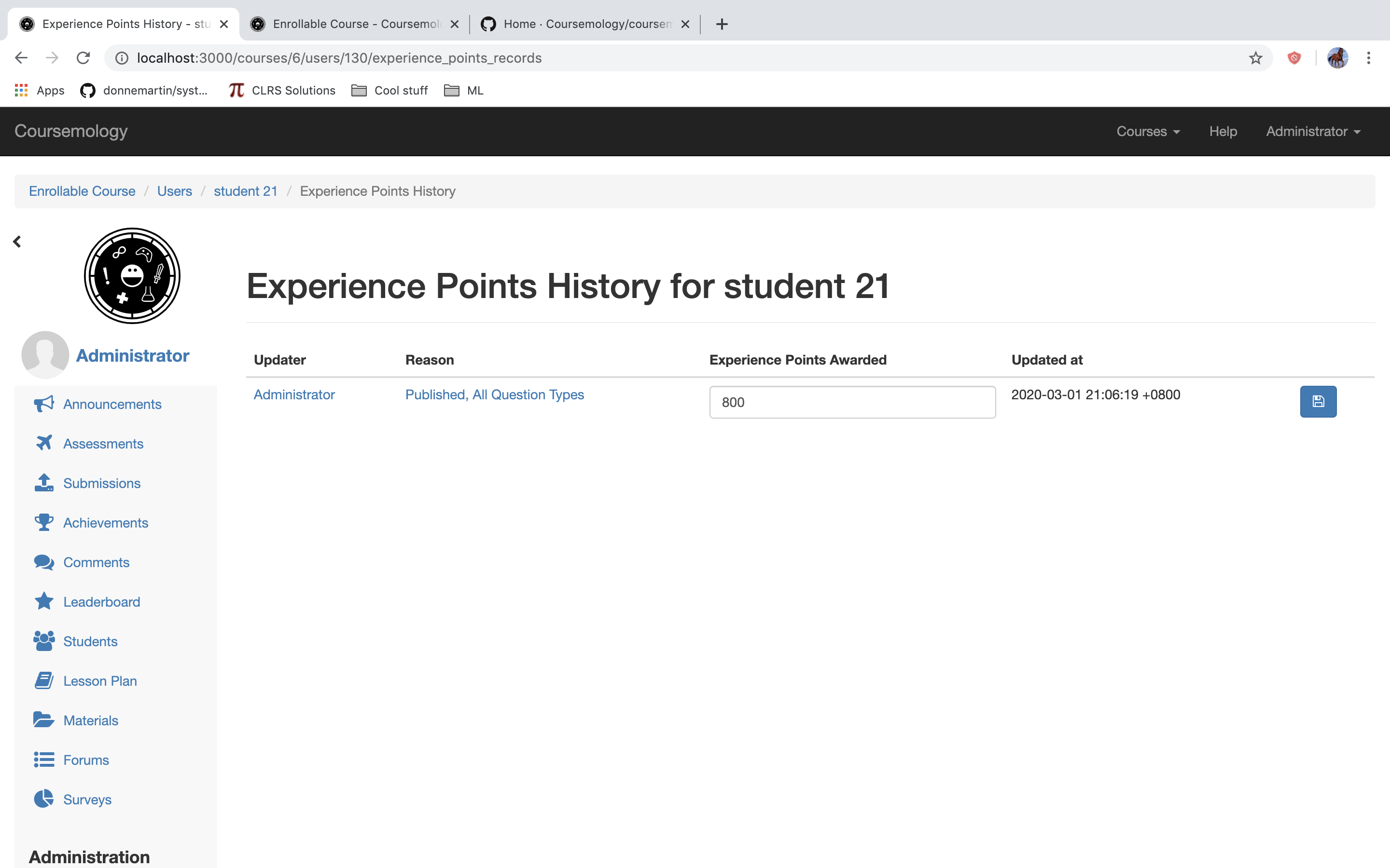 View overview of all grades for a student · Issue #3756 · Coursemology/coursemology2 · GitHub