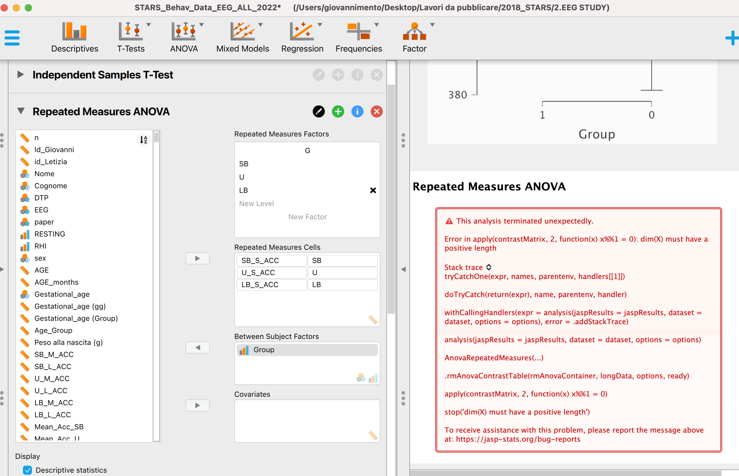 [Bug]: Error with repetated measures ANOVA · Issue #1712 · jasp-stats/jasp-issues · GitHub