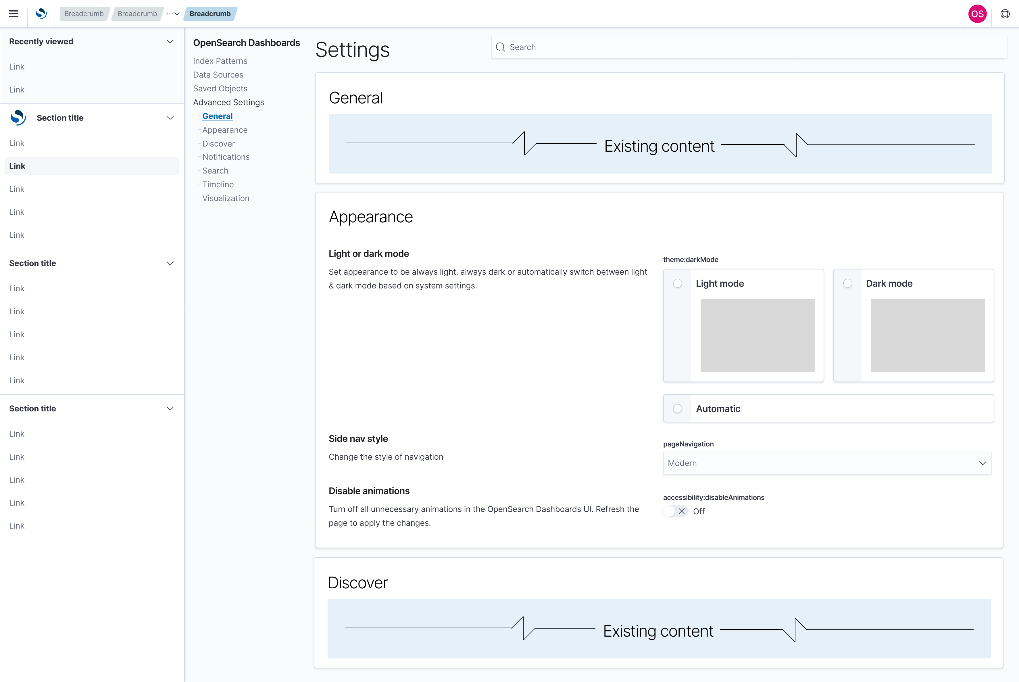 Introduce 'Appearance' as category within Advanced Settings & increase light/dark mode ...