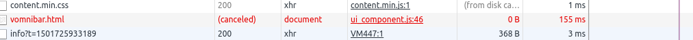 Bug? Vimium always try to request a vombinar.html file on each page load, but always failed ...
