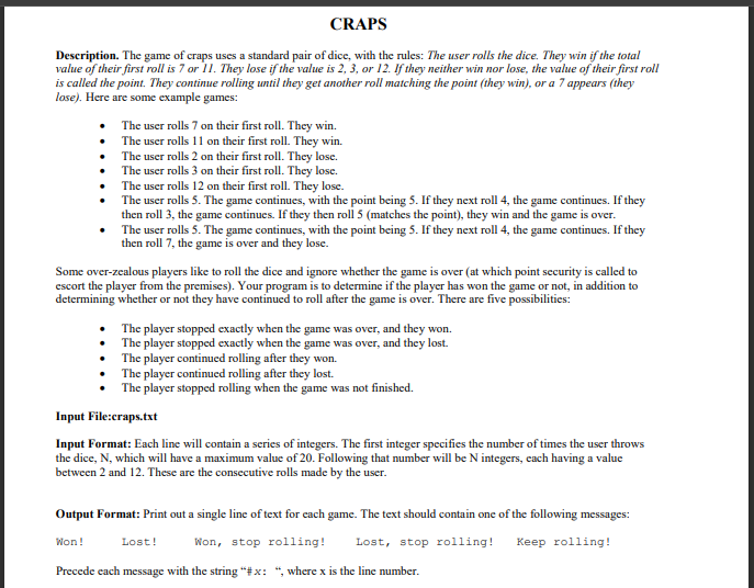 Github Kiril Spasov Craps Programming Challenges 14