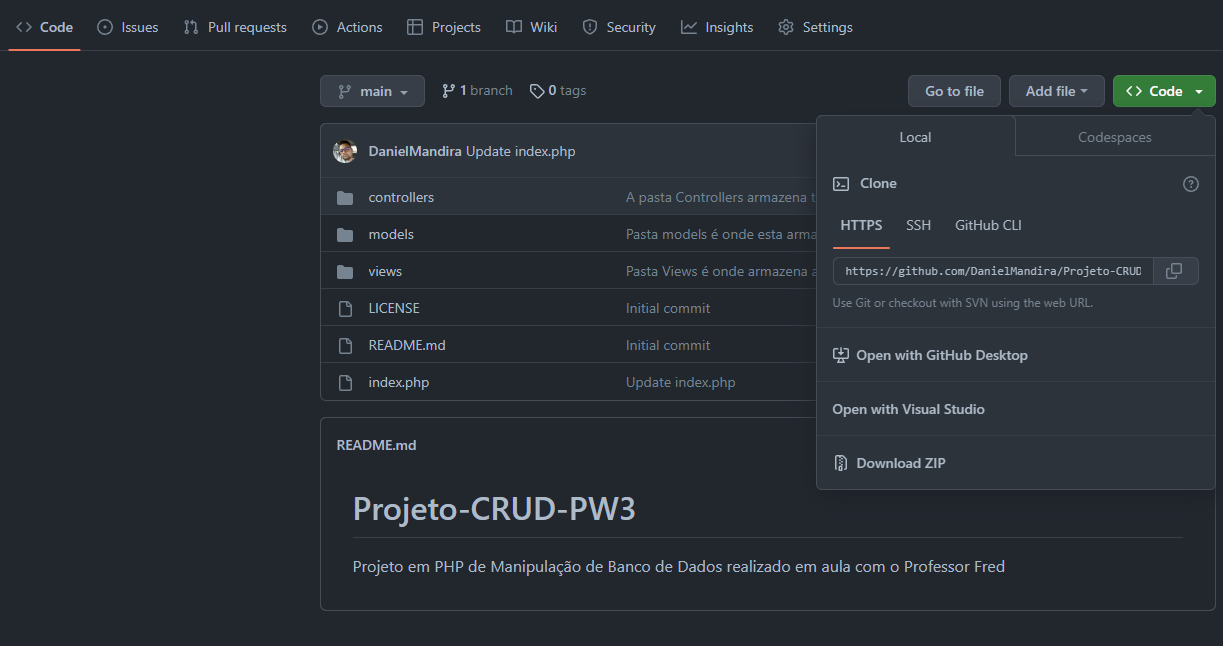 GitHub - DanielMandira/Projeto-CRUD-PW3: Projeto em PHP de Manipulação ...