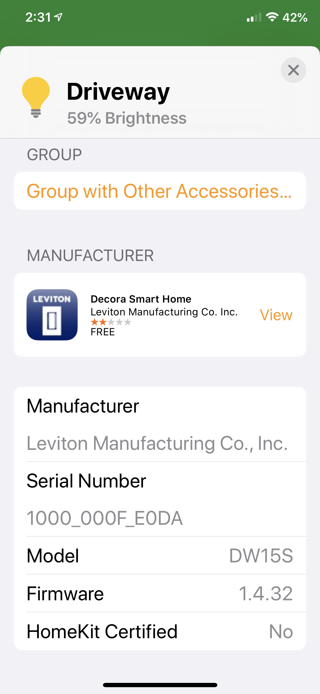 DW15S is a switch only (not dimmable) and should only present with on ...