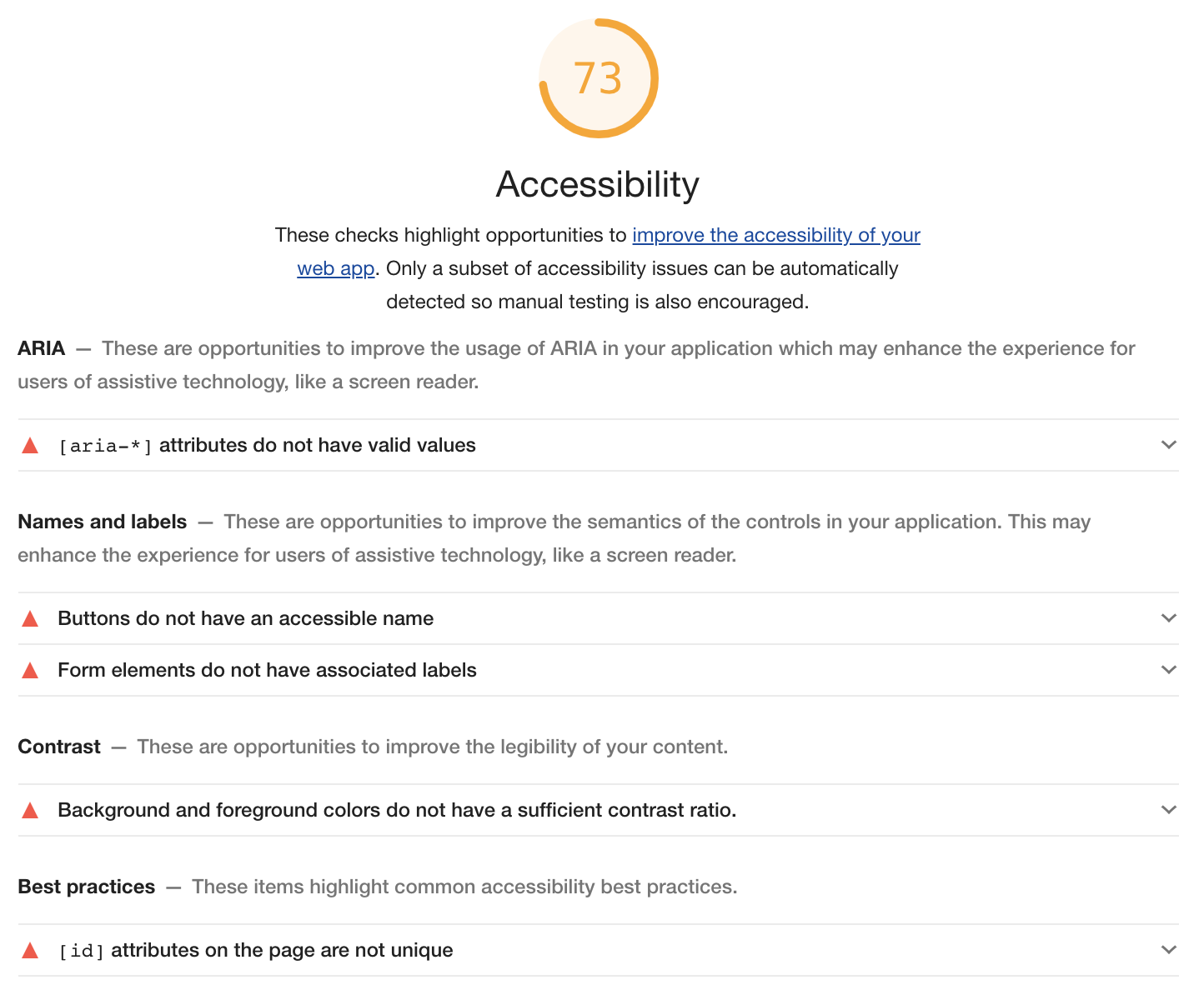 Running Chrome Lighthouse Audit Accessibility Issues · Issue 650 · Vaadin Bakery App Starter