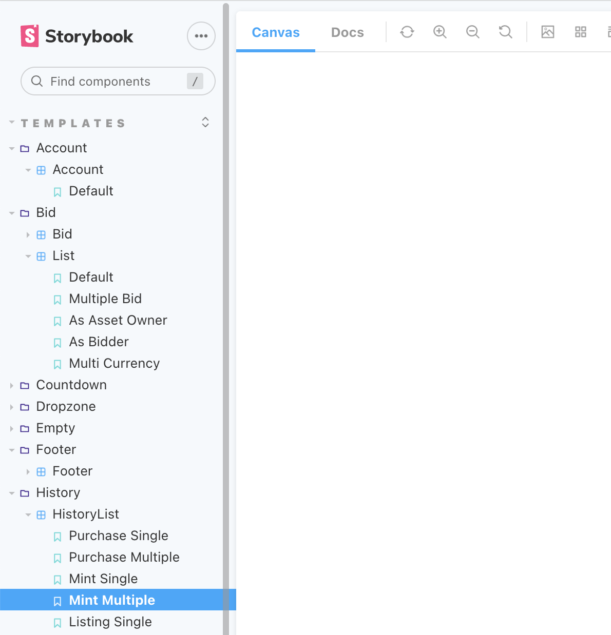 Storybook Components: History/MintSingle History/MintMultiple story not ...