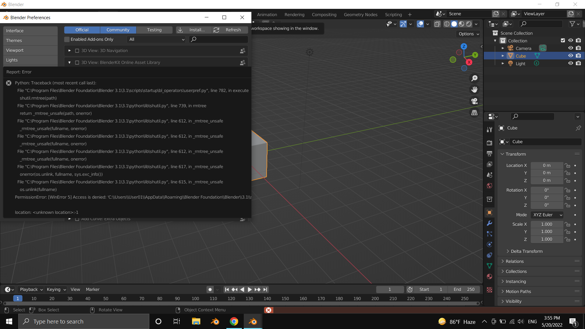 Cant Enable Permissionerror Winerror 5 Access Is Denied · Issue 135 · Blenderkit 