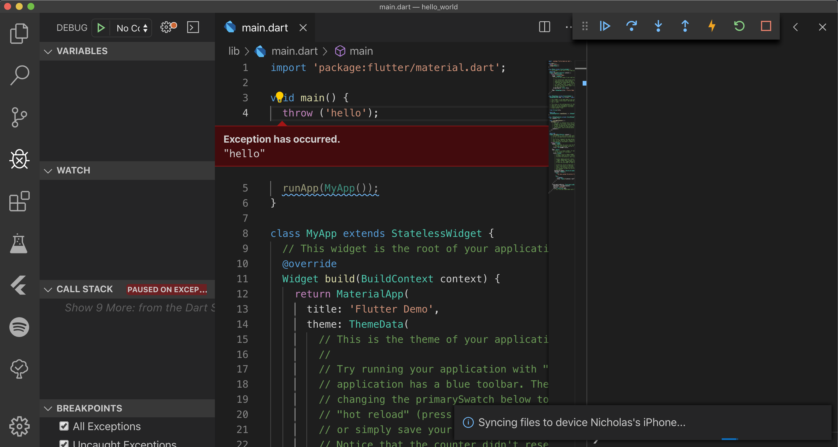 Doing A Hot Restart While The Debugger Has Paused On Exception Hangs If Before Runapp · Issue