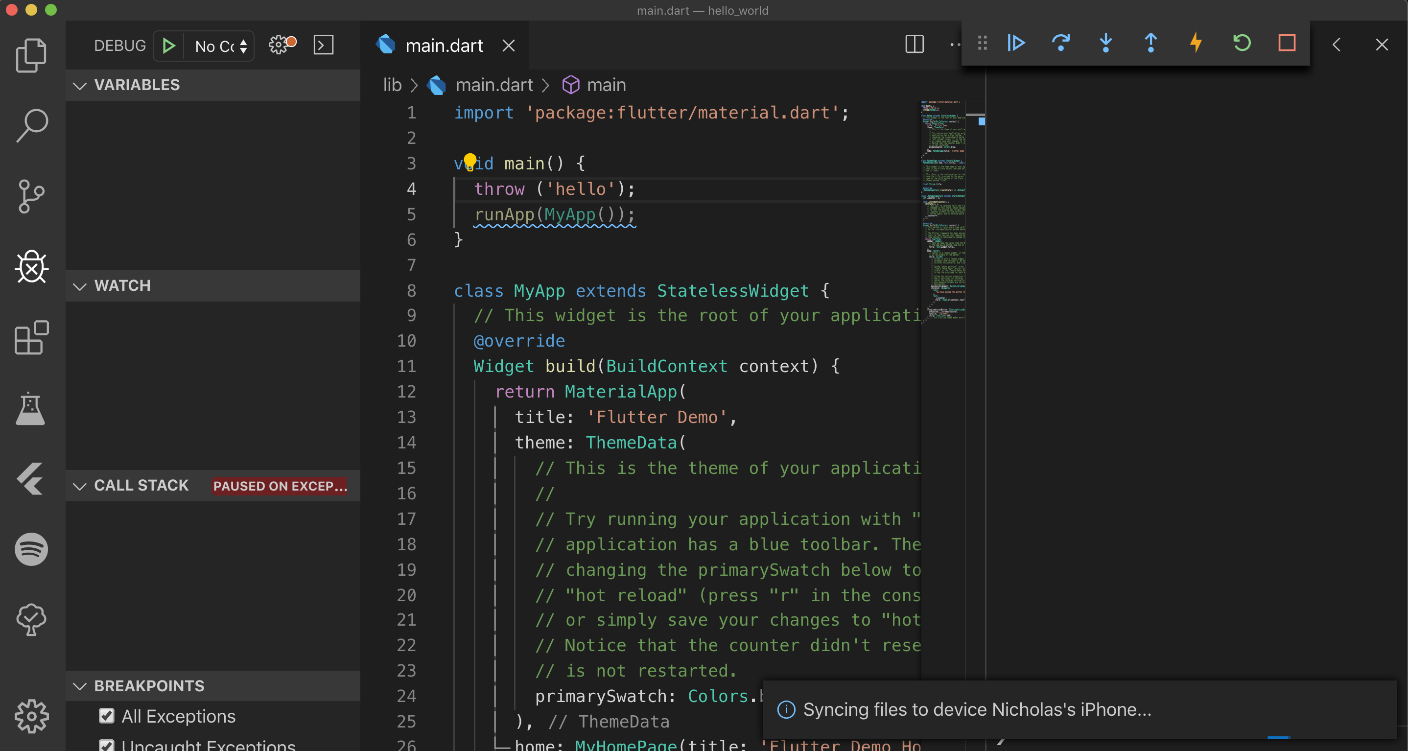 Doing a hot restart while the debugger has paused on exception hangs if before runApp · Issue ...