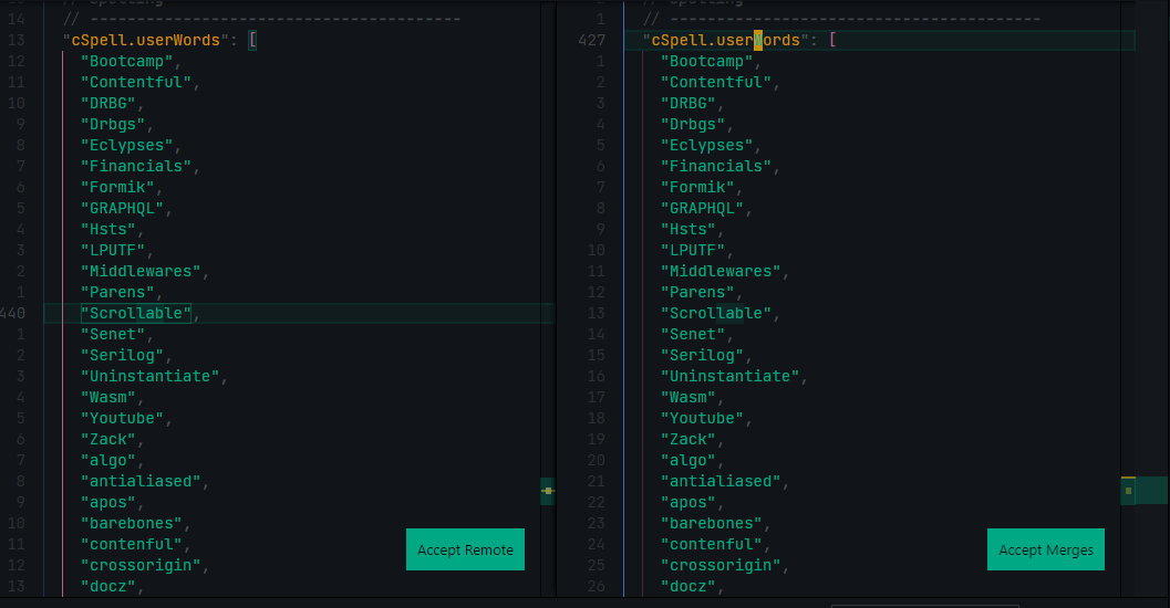 [Settings Sync] Settings merge conflict with diff highlighting a change ...