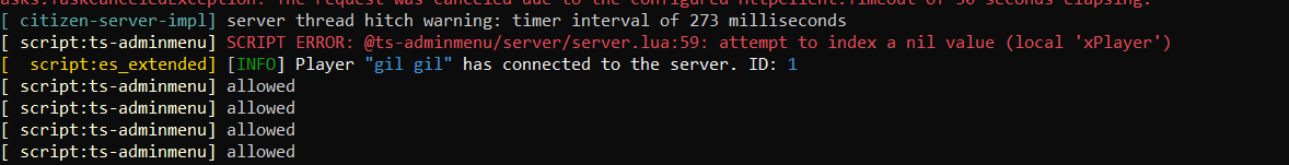 Script Error Ts Adminmenuserverserverlua59 Attempt To Index A Nil Value Local Xplayer
