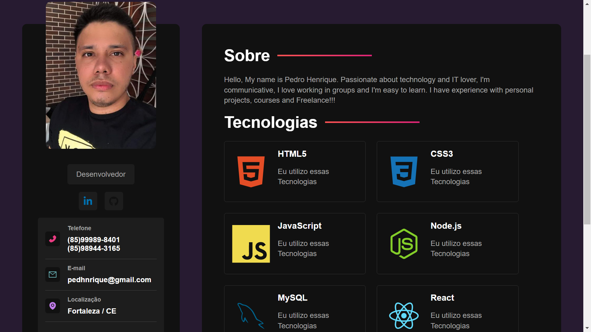 GitHub - pedrohenriquepd/Meu-Portfolio: Feito com Vite + React
