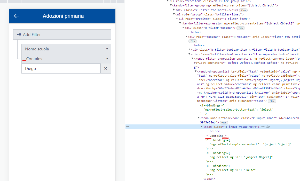 Additional "Space" is present in the "Contains" field cell of the Filter component · Issue #3900 ...