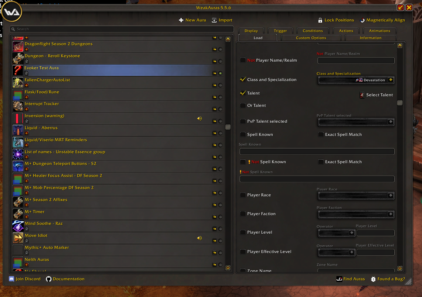 Importing an Aura made with an Evoker talent load condition from PTR fails on live servers ...