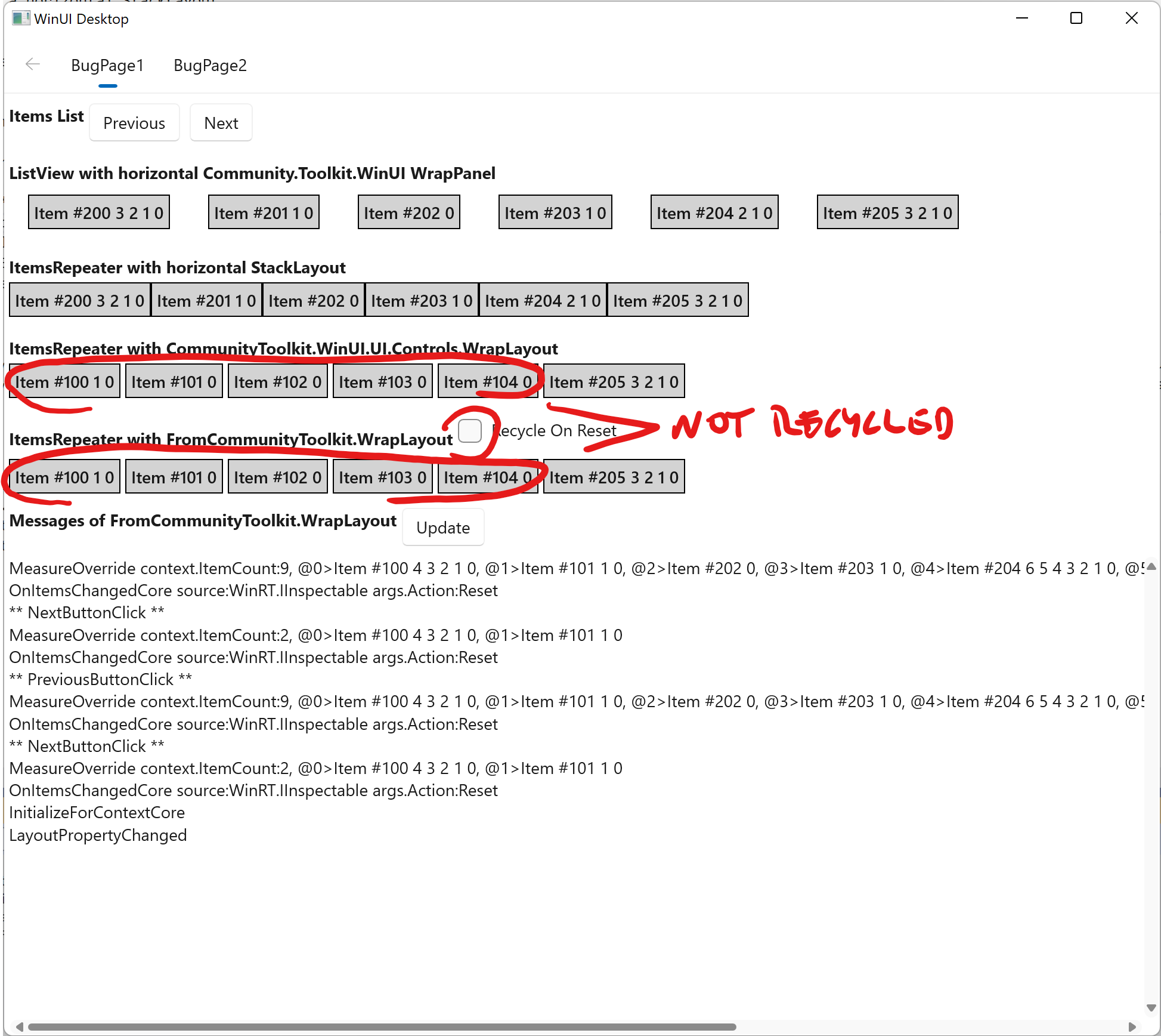 ItemsRepeater documentation incomplete or does not recycle elements itself on ItemsSource ...