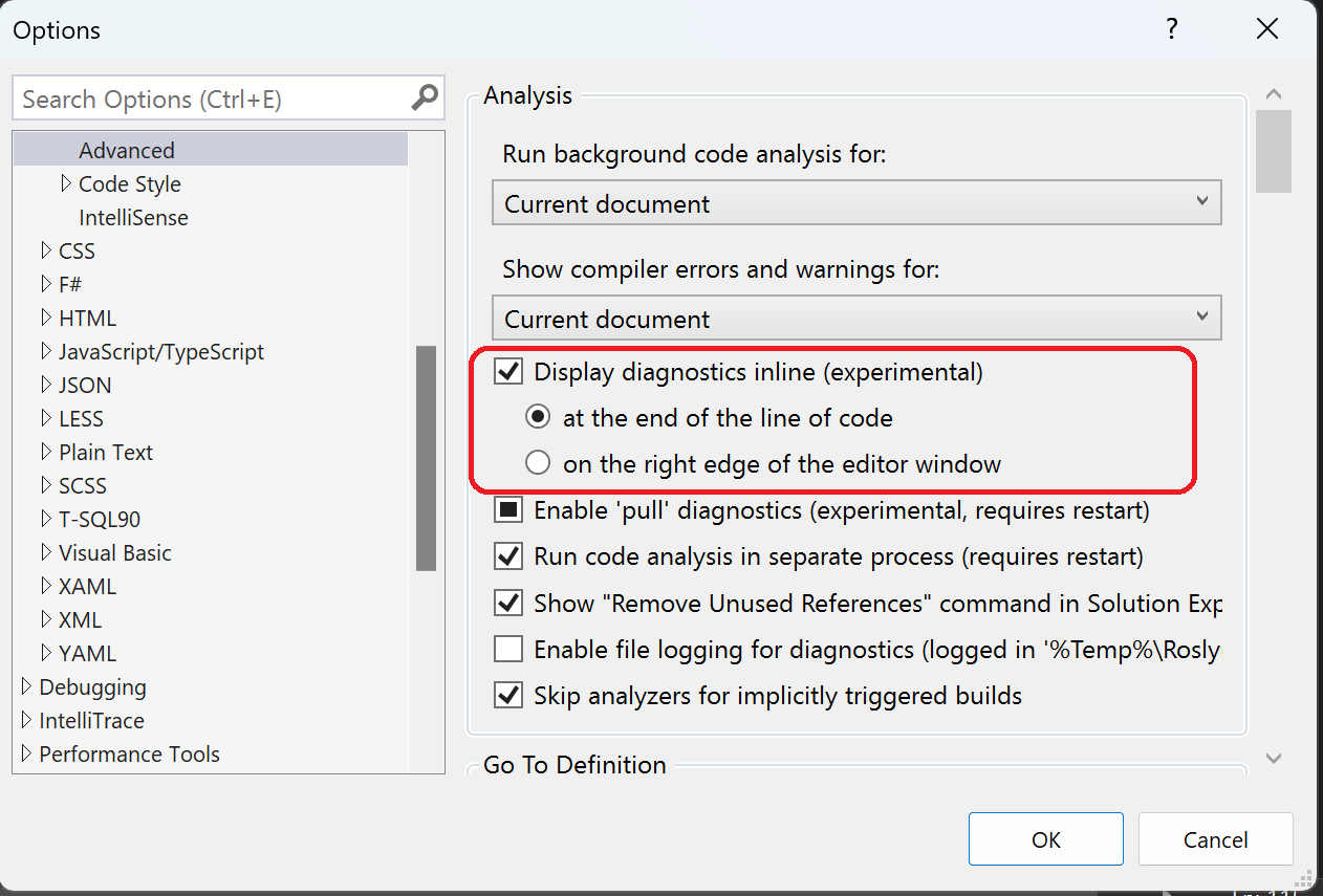 Inline diagnostics in the editor do not get cleared up · Issue #65503 · dotnet/roslyn · GitHub