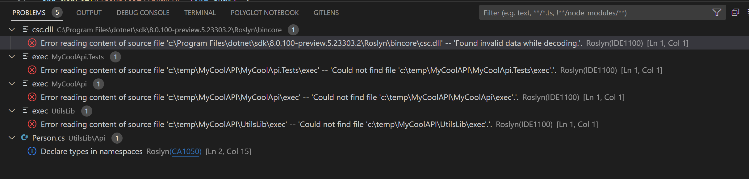 Enabling solution wide analysis attempts to compute diagnostics for non-source files · Issue ...