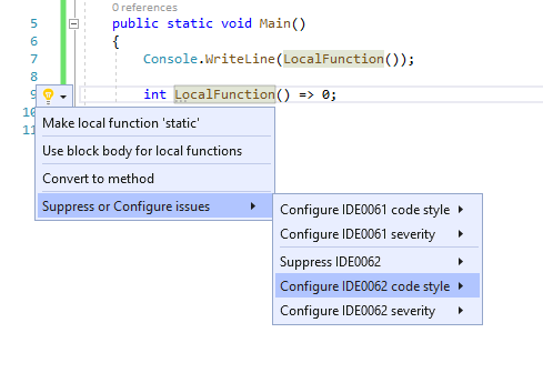 Remove (or disable by default) IDE0062 (Local function can be made ...