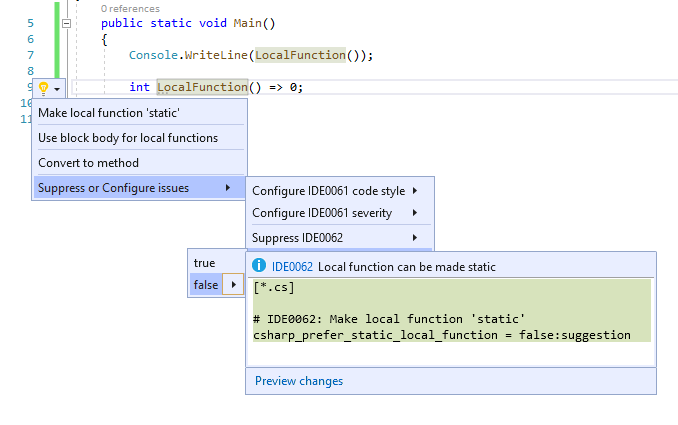 Remove (or disable by default) IDE0062 (Local function can be made static) · Issue #41308 ...