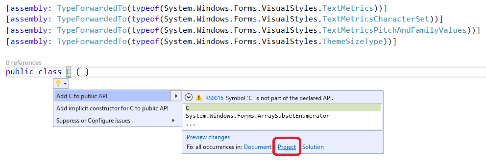 PublicApiAnalyzer RS0016 no quick action for forwarded types · Issue ...