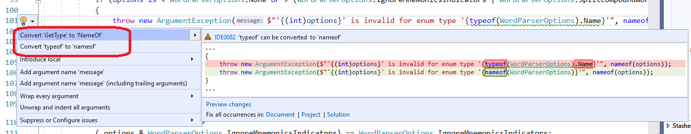 Duplicate Code Fixes Offered For Ide0082 Convert Typeof To Nameof · Issue 47236 · Dotnet