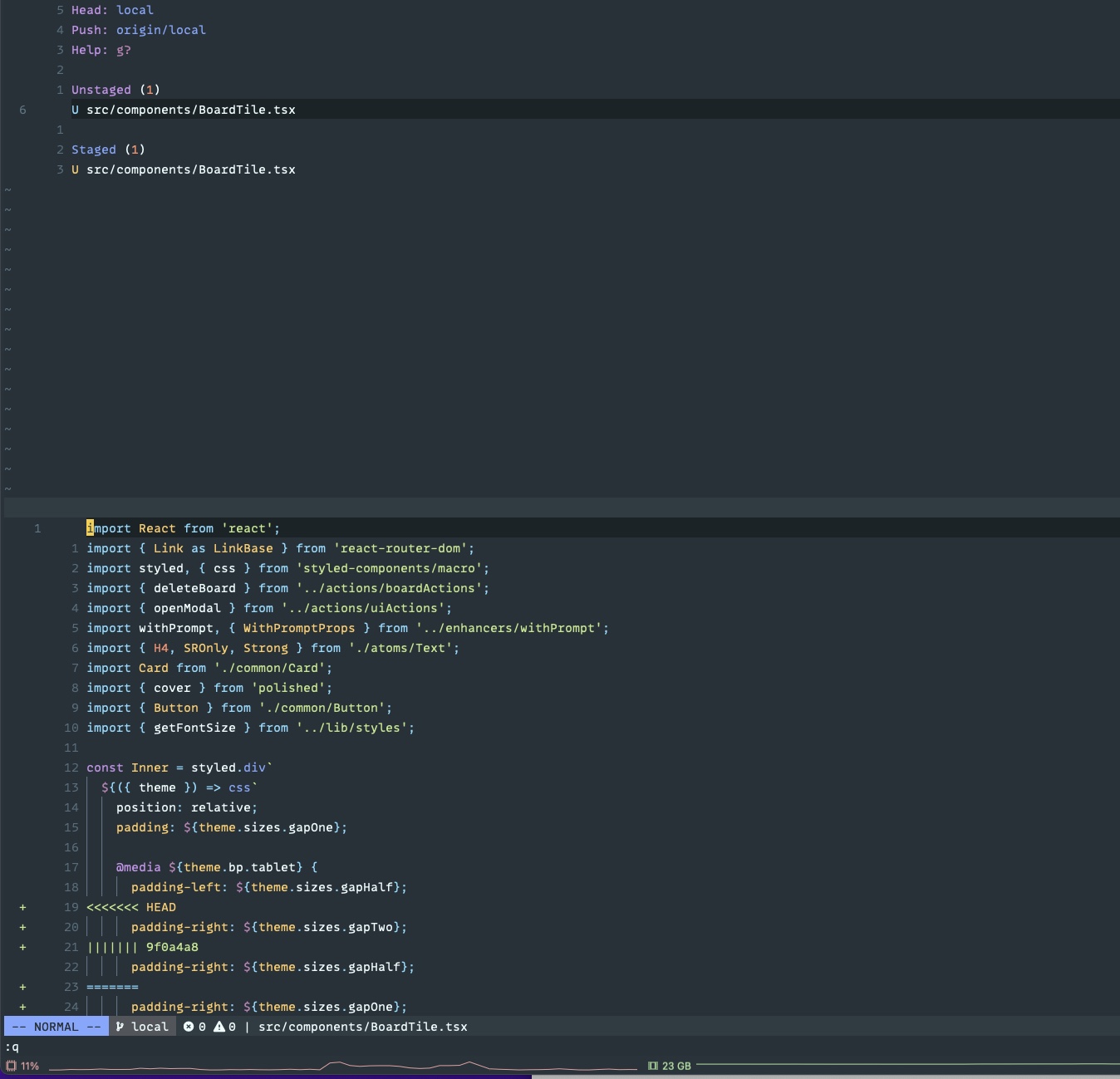 :Gvdiffsplit! won't open file in merge UI · Issue #2059 · tpope/vim-fugitive · GitHub